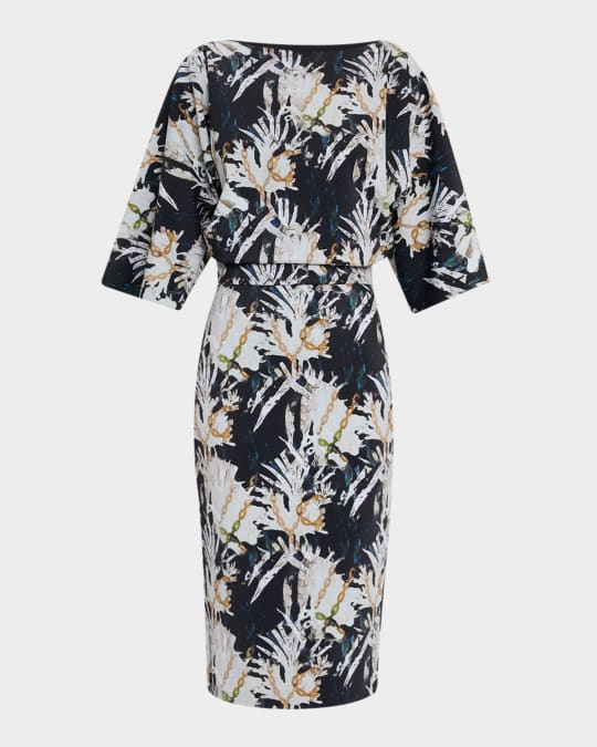 Chiara Boni La Petite Robe Abstract-Print Blouson Midi Dress | Neiman ...