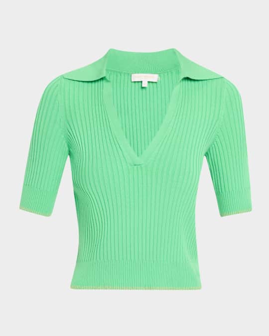 Ramy Brook Kelly Ribbed Short-Sleeve Sweater | Neiman Marcus