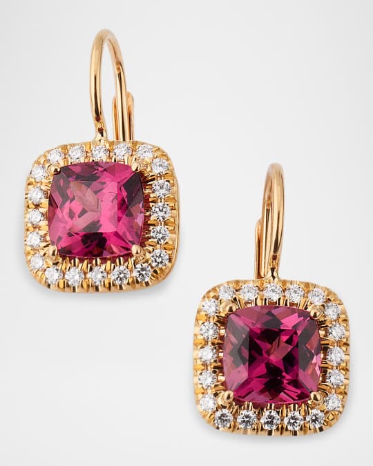 Suna Bros 20K Rose Gold Cushion Garnet and Diamond Earrings | Neiman Marcus