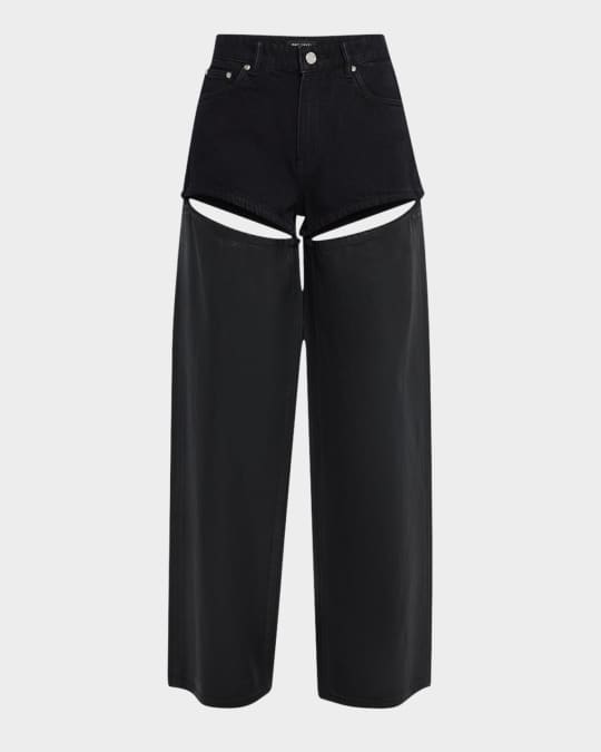 PURPLE Wide-Leg Cut-Out Coated Jeans | Neiman Marcus