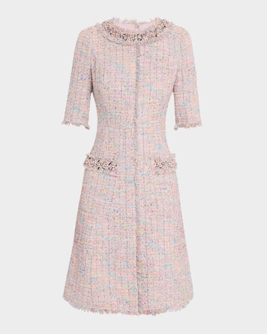 Rickie Freeman for Teri Jon Bead & Fringe-Trim Tweed Dress | Neiman Marcus