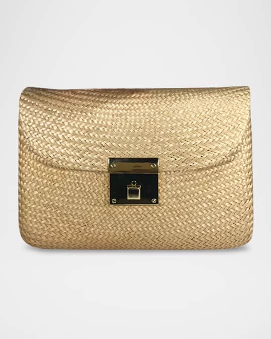 Serpui Sasha Bun Woven Straw Clutch Bag | Neiman Marcus