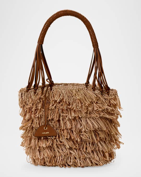Cult Gaia Miladia Fringe Raffia Bucket Shoulder Bag | Neiman Marcus