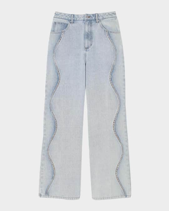 Sandro Wavy Embellished Wide-Leg Jeans | Neiman Marcus