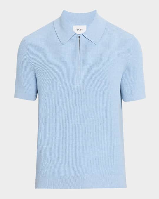 NN.07 Men's Ribbed Zip Polo Shirt | Neiman Marcus
