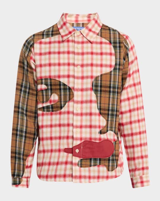 KidSuper Men's Patchwork Face Flannel Button-Down Shirt | Neiman Marcus