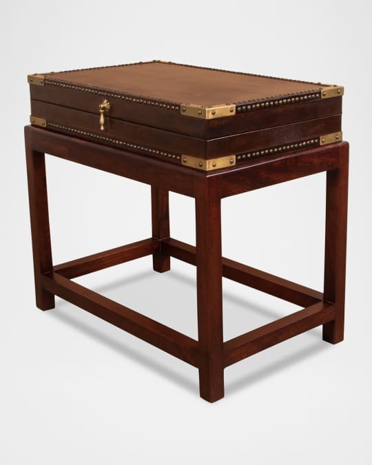 Sarreid Winchester Leather Box on Stand Table | Neiman Marcus