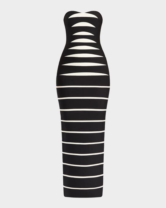 Herve Leger Cameron Strapless Abstract Striped Gown | Neiman Marcus