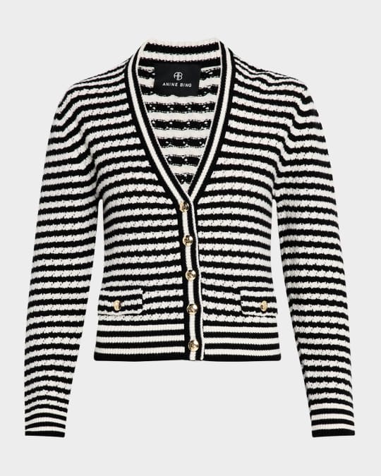 ANINE BING Gwen Striped Wool-Cashmere Cardigan | Neiman Marcus
