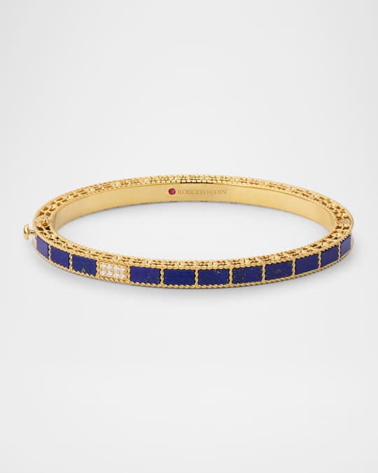 Roberto Coin 18K Yellow Gold Diamond and Lapis Mosaic Bangle, 48x58mm | Neiman Marcus