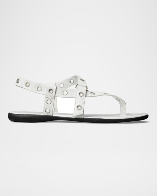 Tory Burch Leather Grommet Toe Ring Sandals | Neiman Marcus