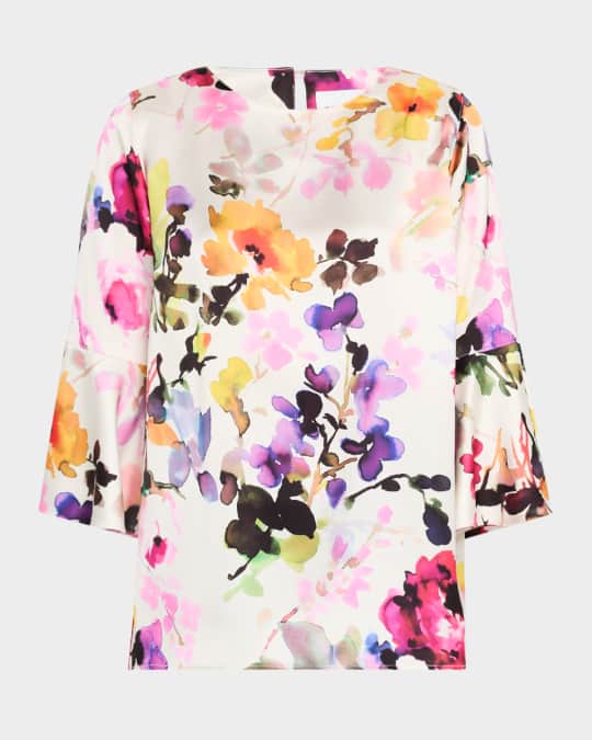 Caroline Rose Bella Floral-Print Satin Tunic | Neiman Marcus