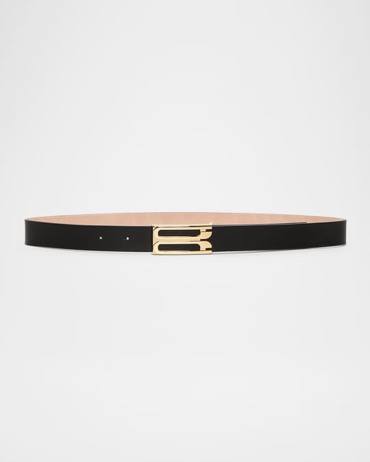 Victoria Beckham Jumbo Gold-Plated B-Logo Leather Belt | Neiman Marcus