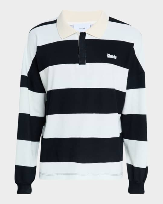 Rhude Men's Stripe Pique Long-Sleeve Polo Shirt | Neiman Marcus