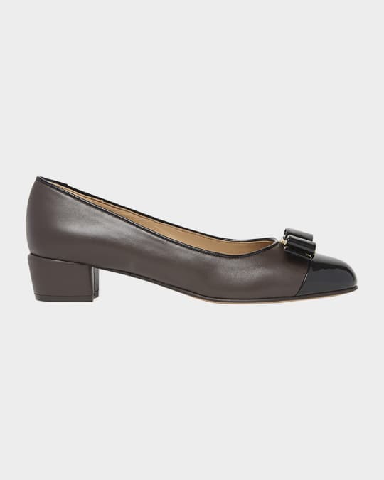 Ferragamo Vara Bicolor Leather Bow Low Pumps | Neiman Marcus