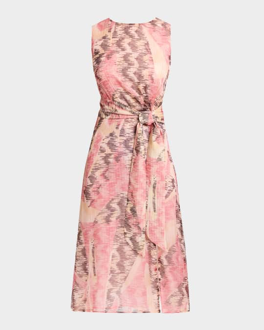 Santorelli Dorothy Metallic Pinstripe Chiffon Midi Dress | Neiman Marcus