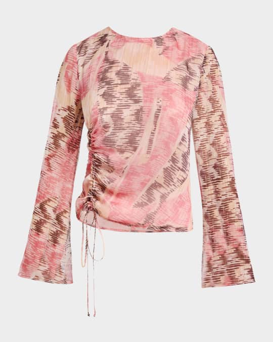 Santorelli Fabi Metallic Pinstripe Silk Chiffon Top | Neiman Marcus