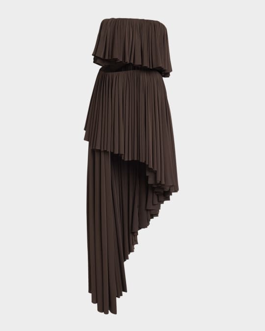 ALAIA Strapless Ruffle Spiral Cutout Dress | Neiman Marcus