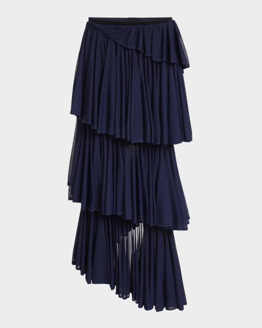 ALAIA Long Spiral Ruffle Asymmetric Skirt | Neiman Marcus