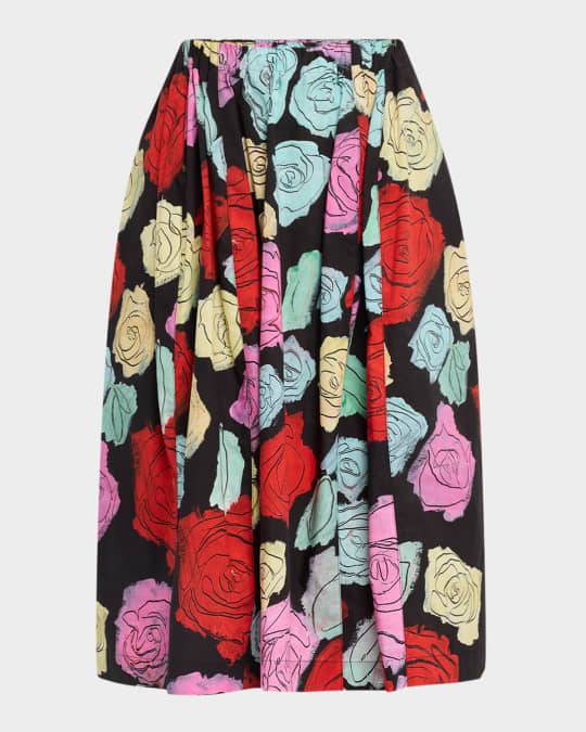 Marni Rose Scribble-Print Paneled Pull-On Midi Skirt | Neiman Marcus