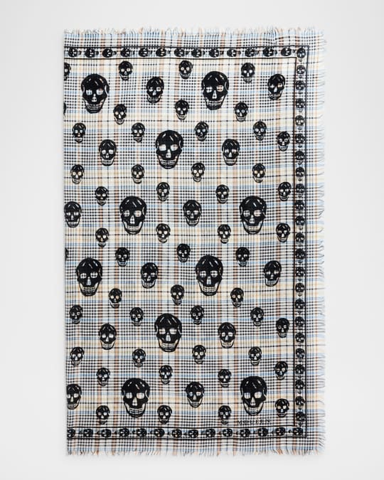 McQueen Men's Wool Skull and Summer Check Scarf | Neiman Marcus