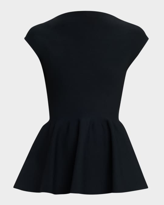 ALAIA Cap-Sleeve Peplum Top | Neiman Marcus