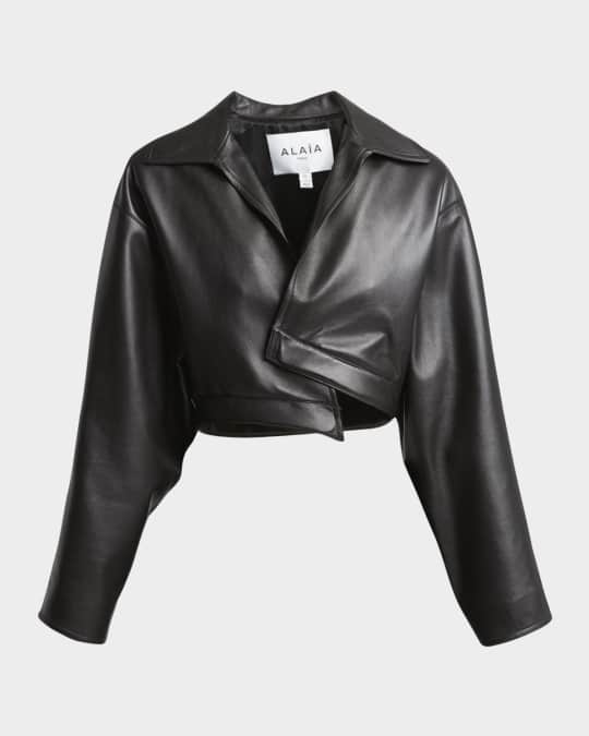 ALAIA Spiral Crop Leather Jacket | Neiman Marcus