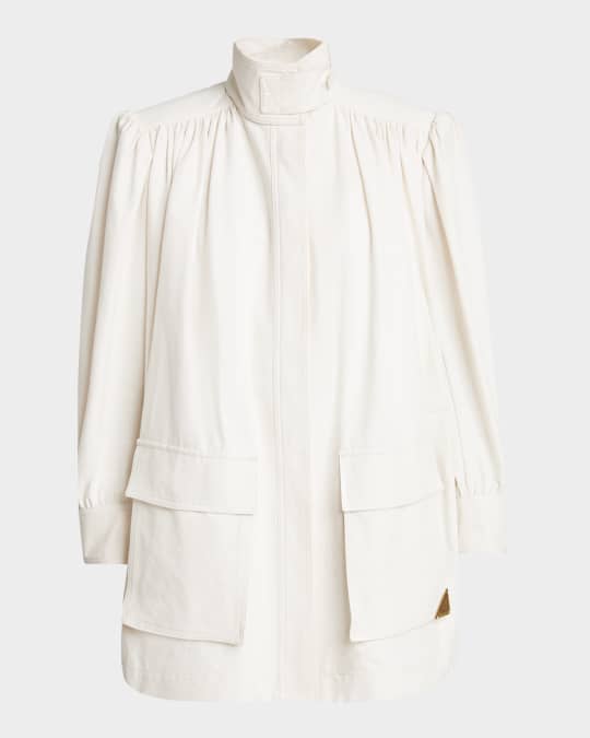Chloe Gathered Puff-Sleeve Cotton Jacket | Neiman Marcus