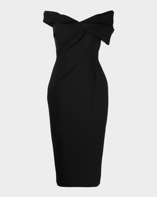 Rachel Gilbert Mattie Draped Off-The-Shoulder Midi Dress | Neiman Marcus