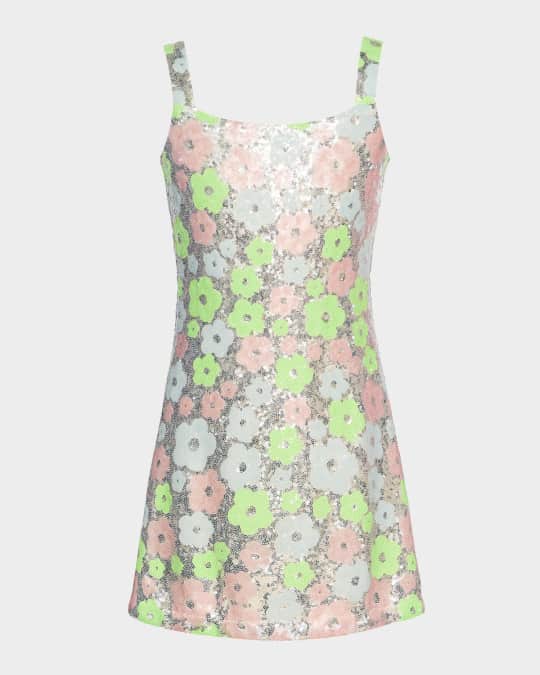 Hannah Banana Girl's Sequin Floral-Print Dress, Size 7-14 | Neiman Marcus