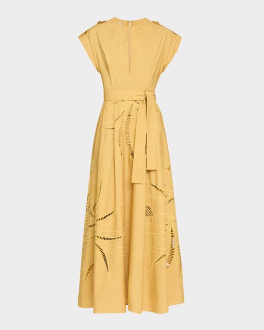 Elie Saab Embroidered Cotton Maxi Dress With Belt | Neiman Marcus