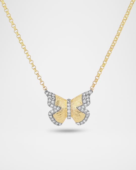STONE AND STRAND 14K Yellow Gold Pave Diamond Butterfly Necklace ...