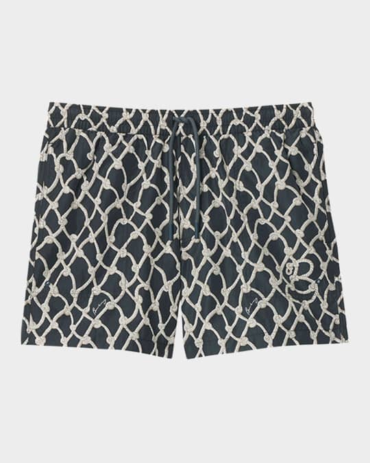 Burberry Men's Knot-Print Swim Shorts | Neiman Marcus