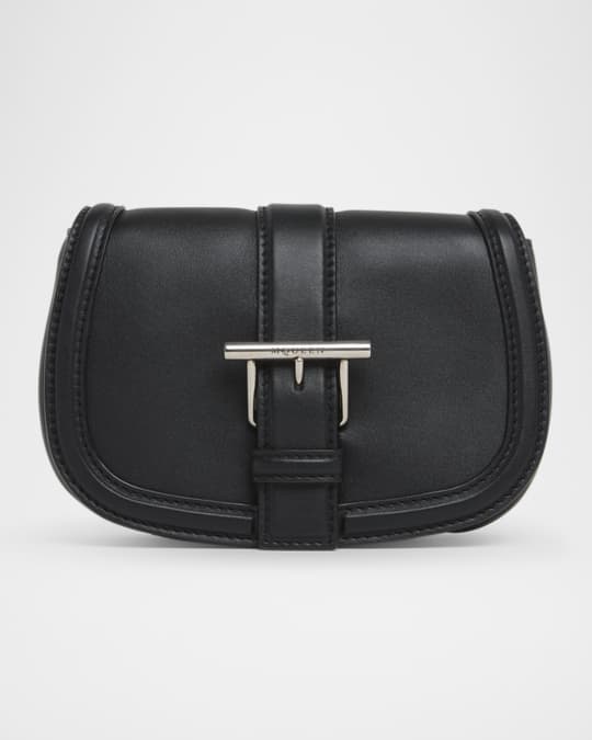 McQueen T-Bar Buckle Leather Crossbody Bag | Neiman Marcus