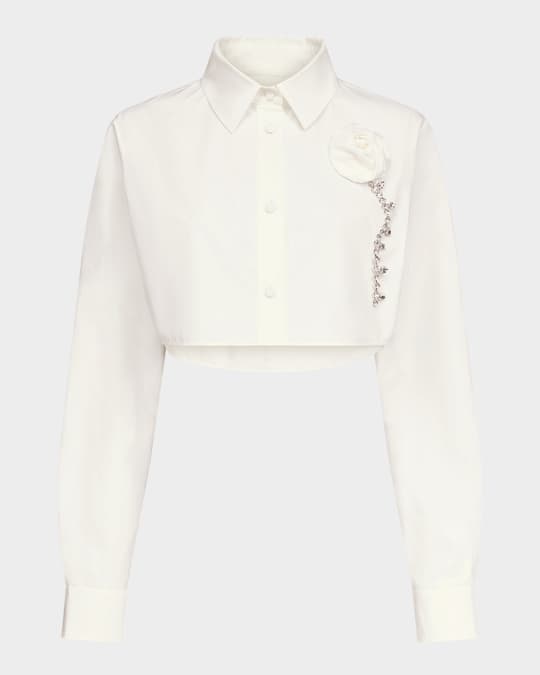 AREA Crystal Rosette Cropped Shirt | Neiman Marcus