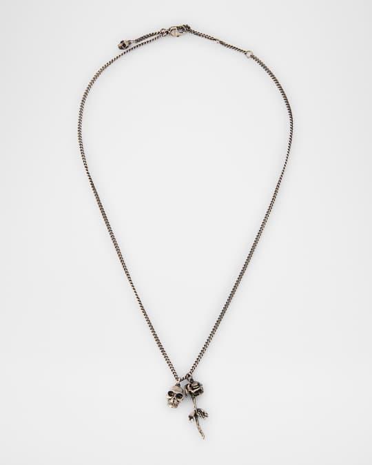 McQueen Men's Skull and Rose Pendant Necklace | Neiman Marcus