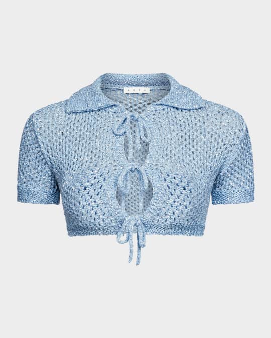 AREA Sequined Crochet Cropped Cardigan | Neiman Marcus