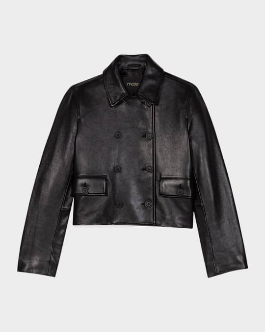 Maje Vaban Double-Breasted Leather Blazer | Neiman Marcus