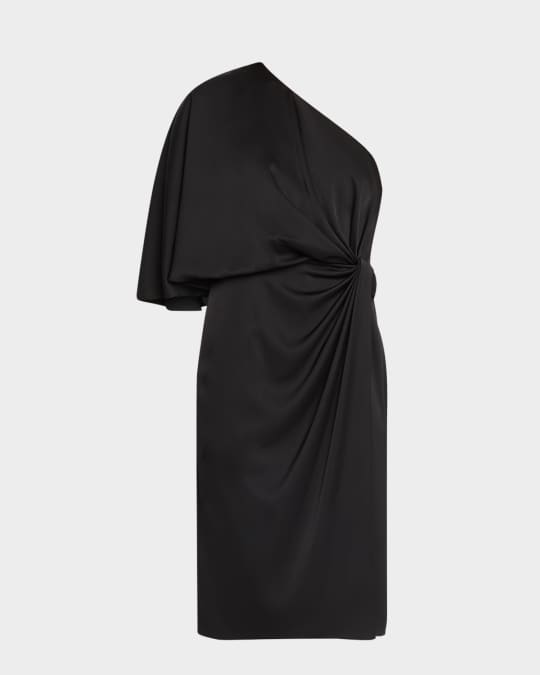 Aidan Mattox One-Shoulder Draped Cape Midi Dress | Neiman Marcus
