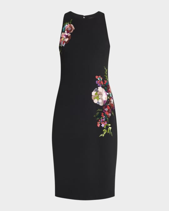 Aidan Mattox Sequin Floral Crepe Midi Dress | Neiman Marcus