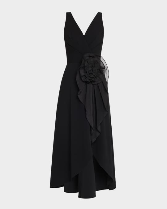 Aidan Mattox Draped High-Low Knit Crepe Midi Dress | Neiman Marcus
