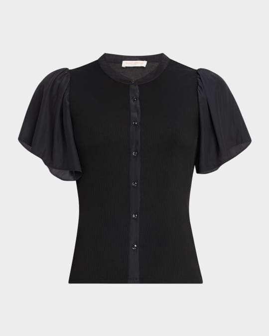 Ramy Brook Colette Button-Front Flutter-Sleeve Top | Neiman Marcus