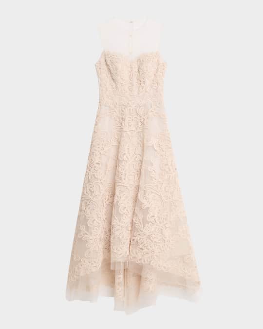 Rickie Freeman for Teri Jon Macrame-Embroidered Illusion Maxi Dress ...
