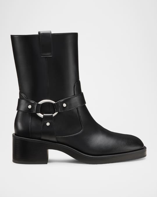 Stuart Weitzman Jax Harness Leather Moto Booties | Neiman Marcus