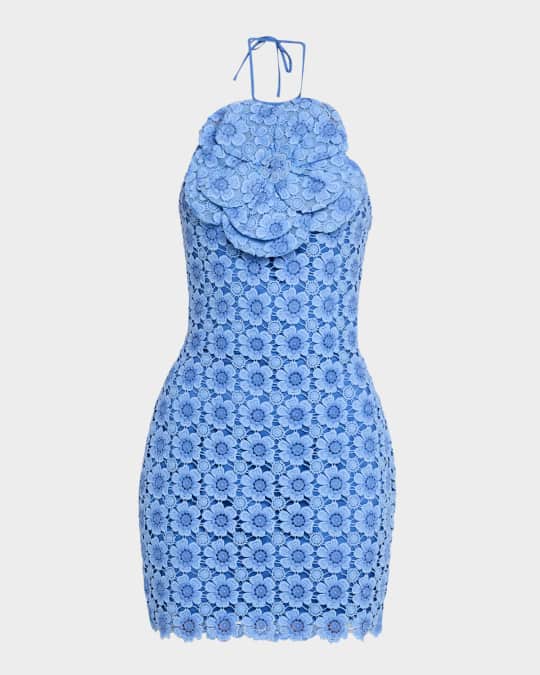 Jovani Bodycon Floral Lace Halter Mini Dress | Neiman Marcus