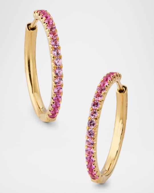 Lisa Nik 18K Yellow Gold Ombre Pink Sapphire Hoop Earrings | Neiman Marcus