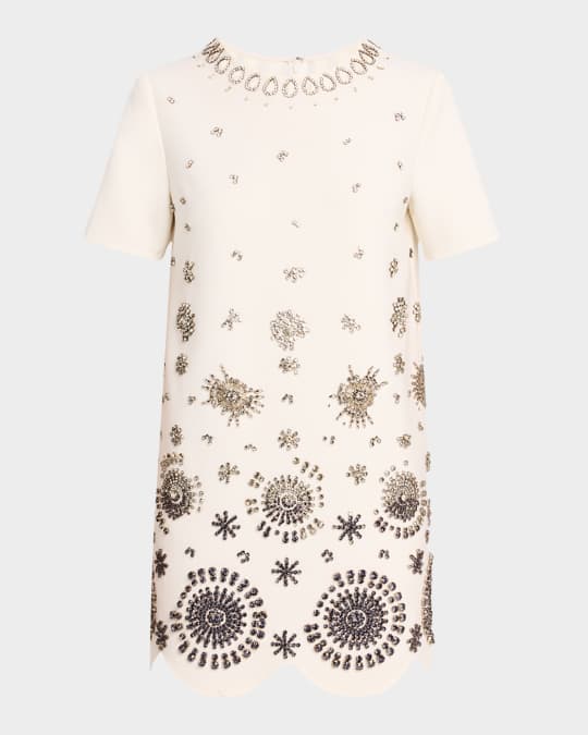 Oscar de la Renta Crystal Embroidered Short-Sleeve Mini Cocktail Dress ...