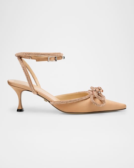 MACH & MACH Strass Bow Double Ankle-Strap Pumps | Neiman Marcus