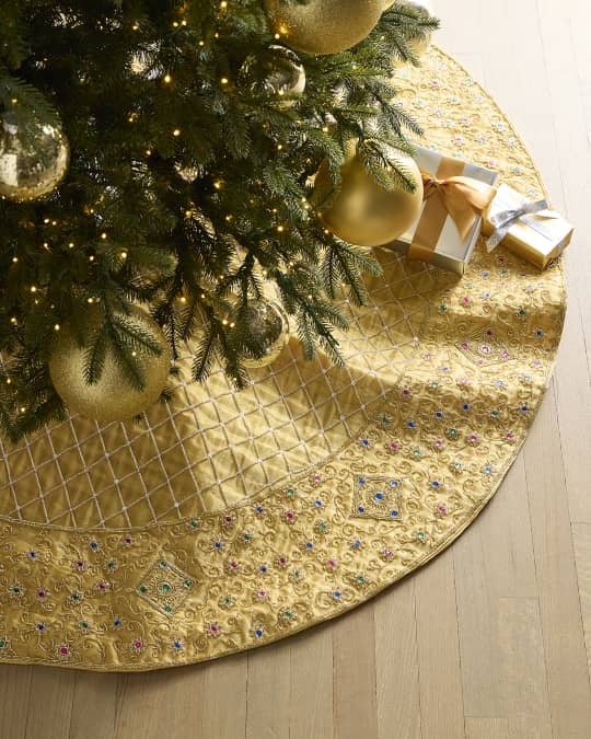 Sudha Pennathur Embroidered & Beaded Gold Tissue 60" Tree Skirt ...