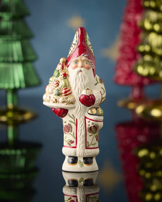 Vaillancourt Folk Art Father Christmas Holding Gold Ornaments Figurine ...